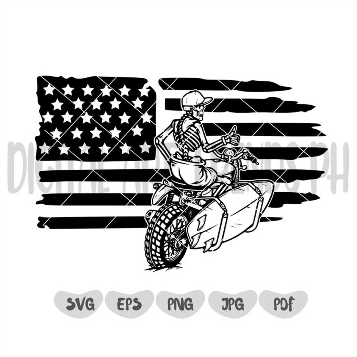 US Skeleton Surfer Riding Motorcycle Svg, Skeleton Svg, Skel - Inspire ...