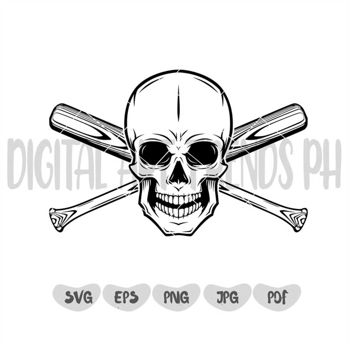 Baseball Skull with Crossed Bats Svg | Softball Skull Svg | | Inspire ...