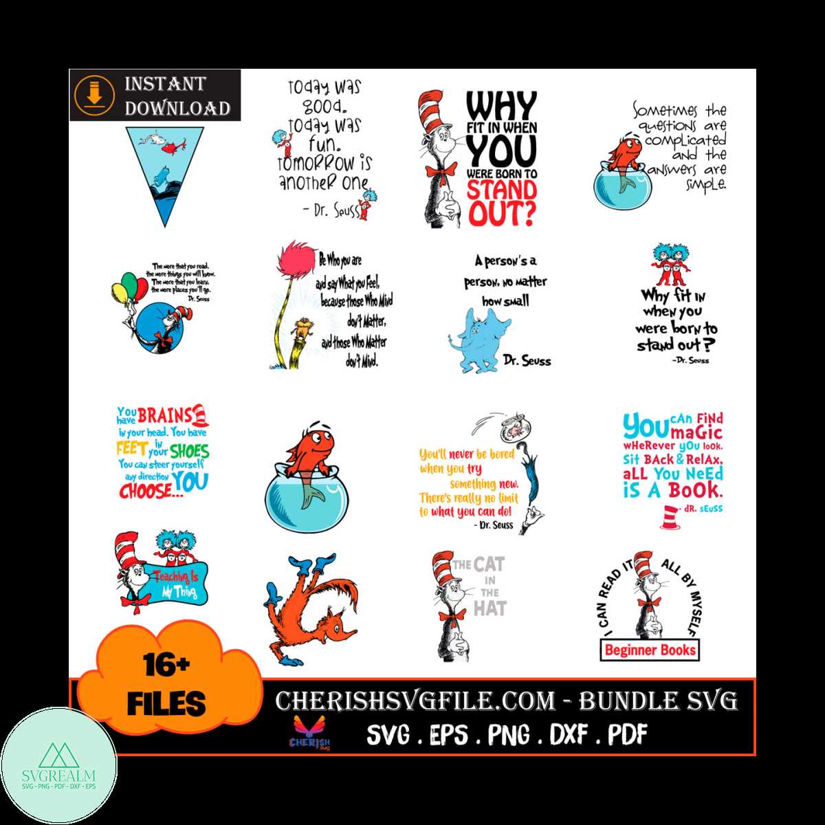 Dr Seuss Red Fish Blue Fish Bundle Svg, 16 Files Dr Seuss Re - Inspire ...