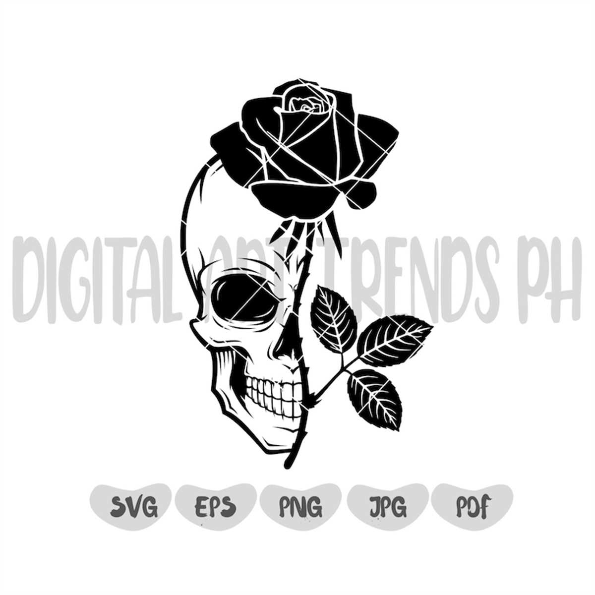 Rose skull svg | Skull with Flower Svg | Skull Svg | Half sk | Inspire ...