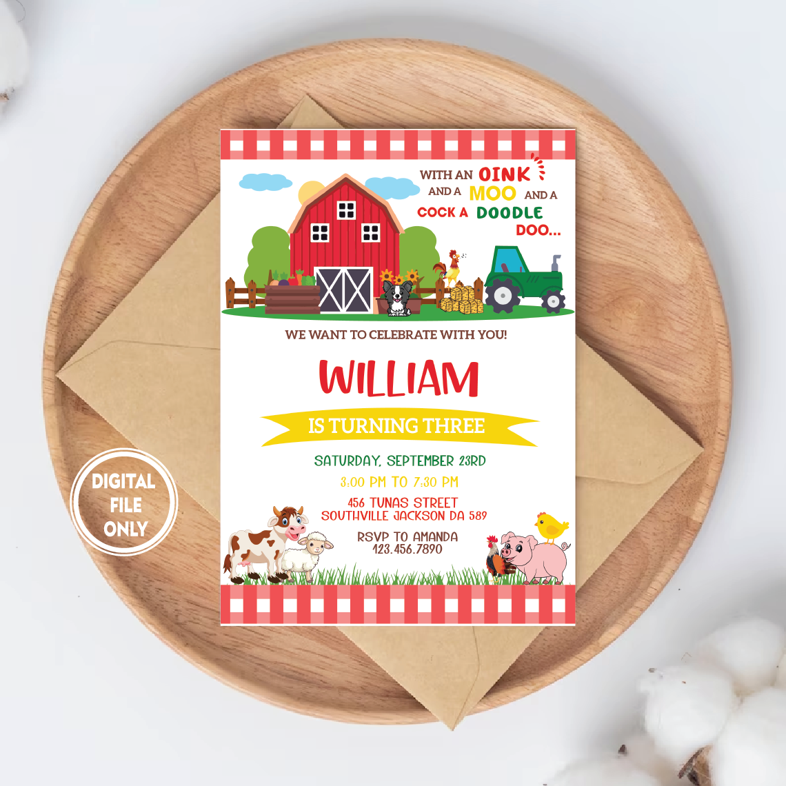 Personalized File Farm Birthday Party Invitation PNG ONLY, F - Inspire ...