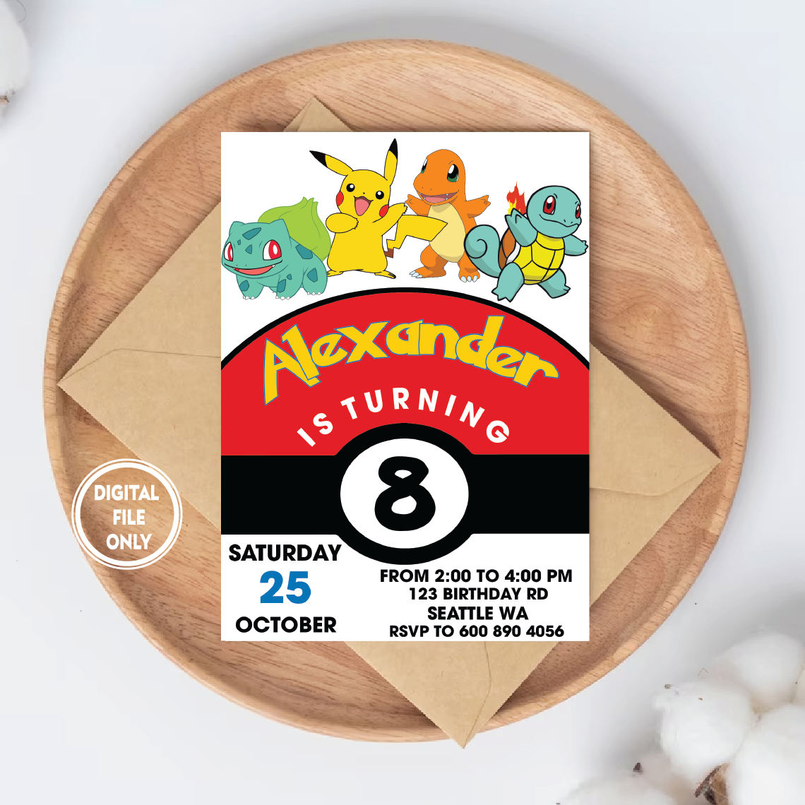 Personalized File Pokemon Birthday Invitation, Pokemon Evite | Inspire ...