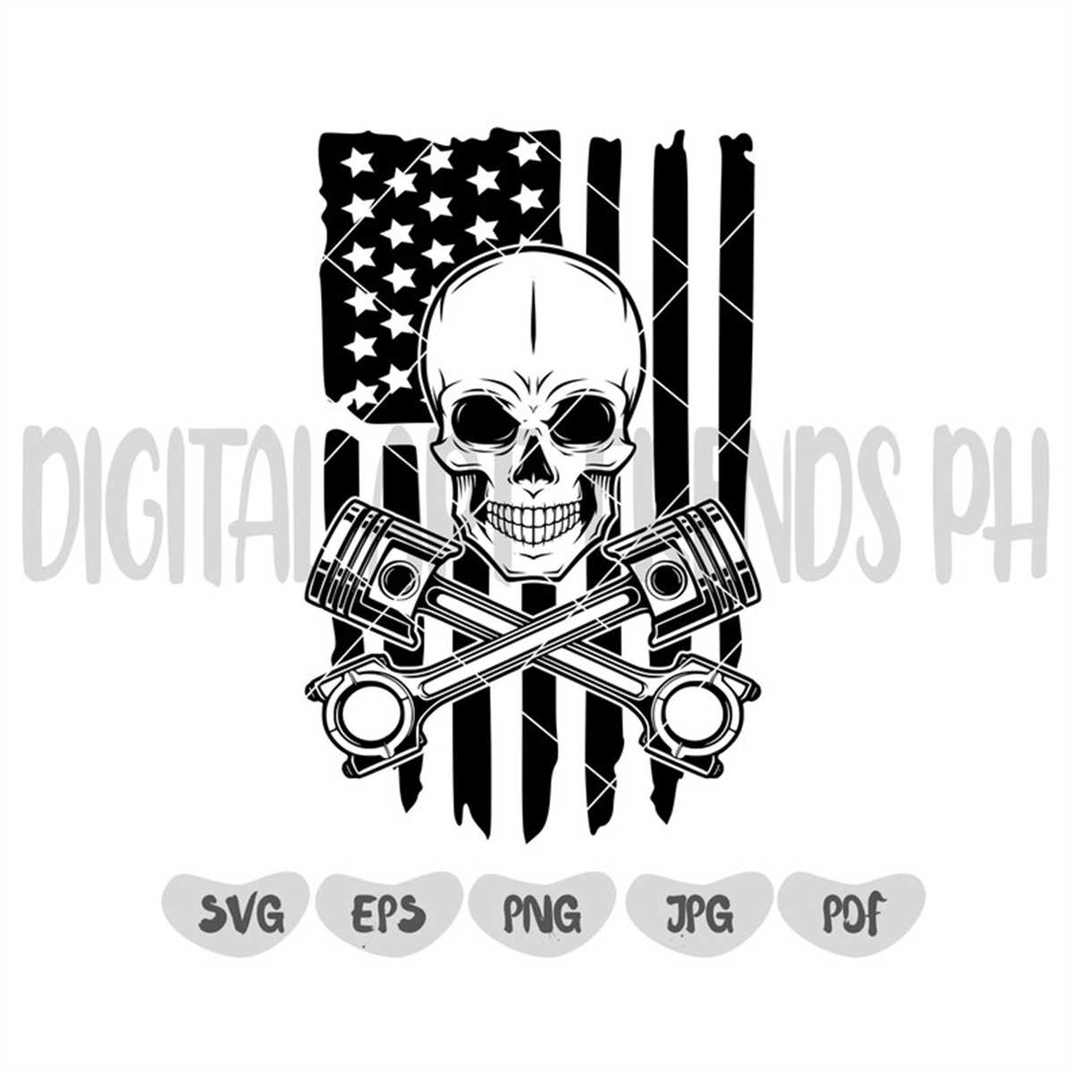 US Skull with crossed engine piston Svg, Skull Svg, Mechanic | Inspire ...