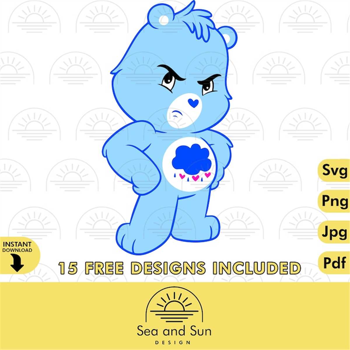 Grumpy Bear Svg Clip art Files, Care Bears Head, Disneyland - Inspire Uplift