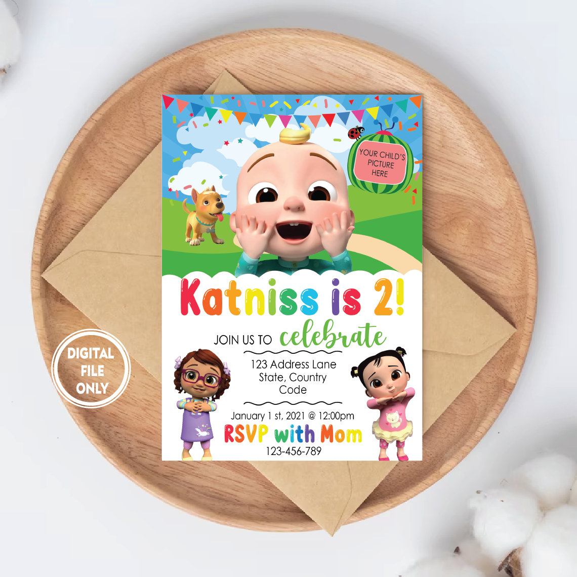 Personalized Kids Birthday, Coco Birthday Invitation, Melon | Inspire Uplift