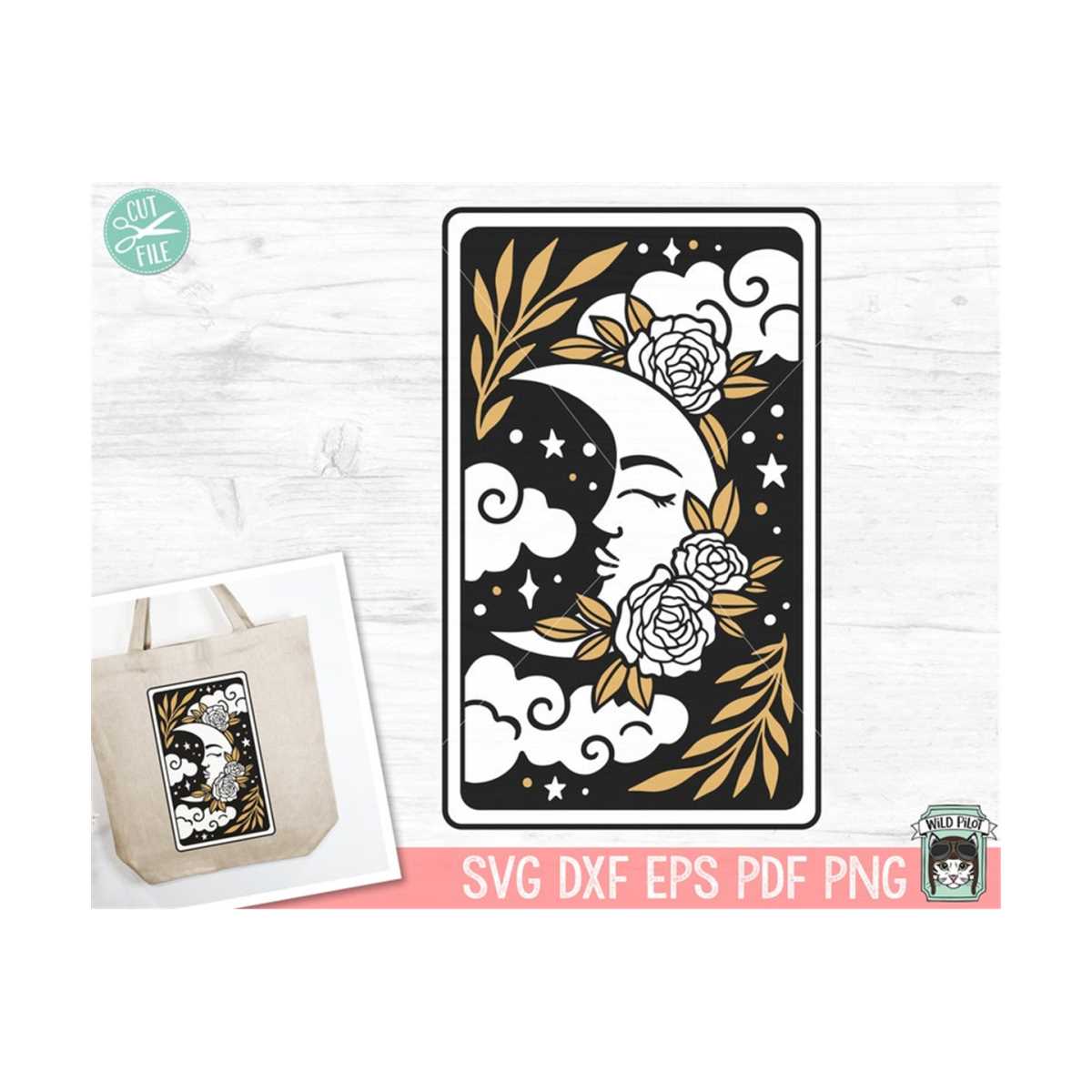 Tarot Card Moon svg, Floral Moon Tarot svg file, Flower Moon | Inspire ...