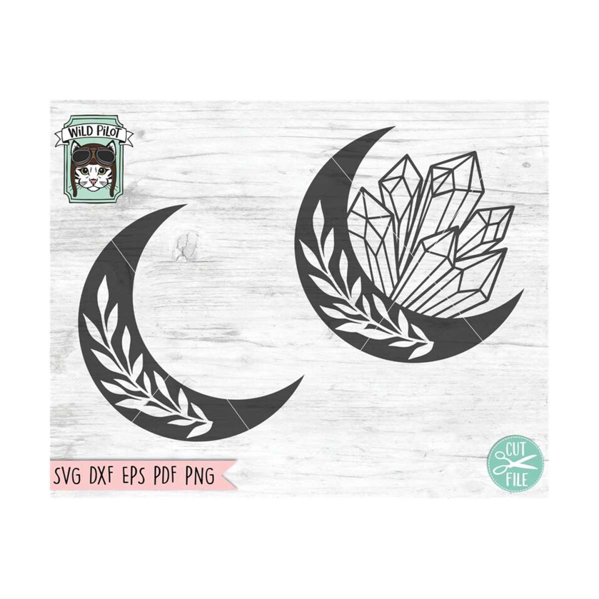 Crystals SVG Files, Crystal Cut File, Crystal Moon Leaves SV | Inspire ...