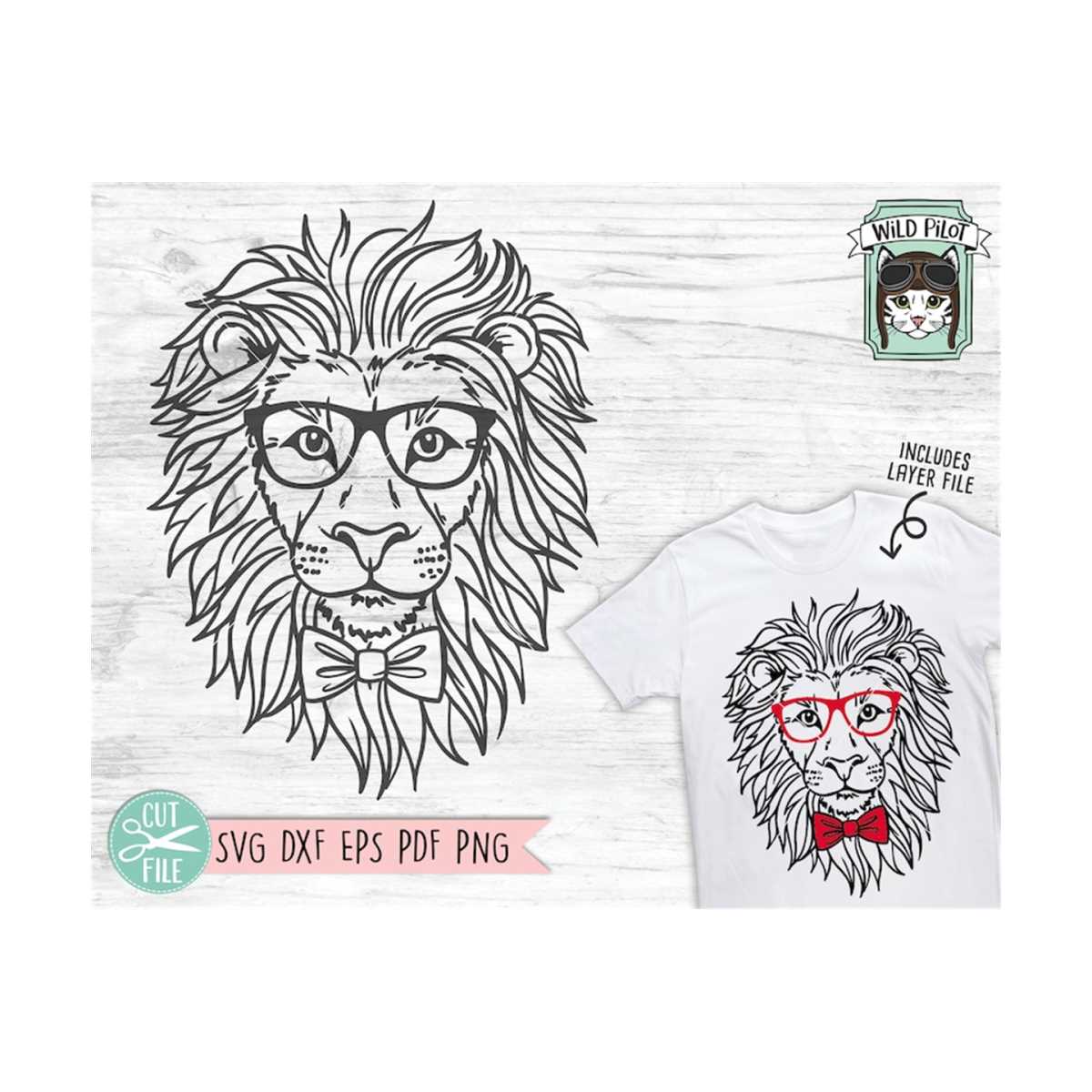 Lion svg file, Lion with Glasses Bowtie svg, Lion cut file, - Inspire ...