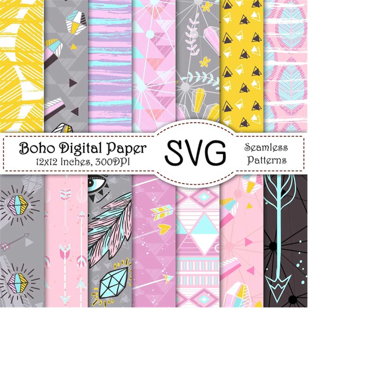 Bohemian Digital Paper, Boho Paper, Digital Paper, Instant D | Inspire Uplift