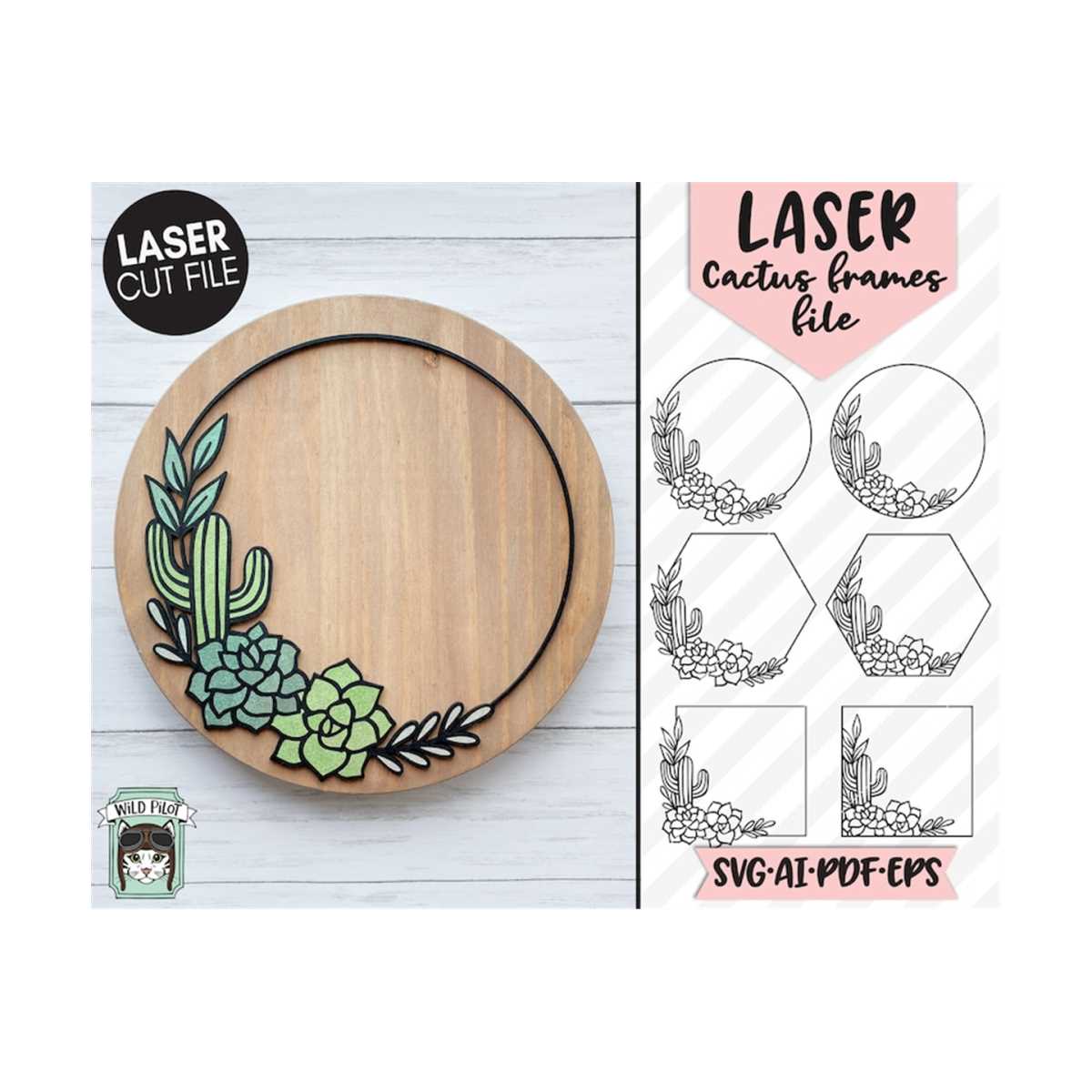 Cactus Laser Cut file SVG, Cactus Frame Laser File, Round Ca | Inspire ...
