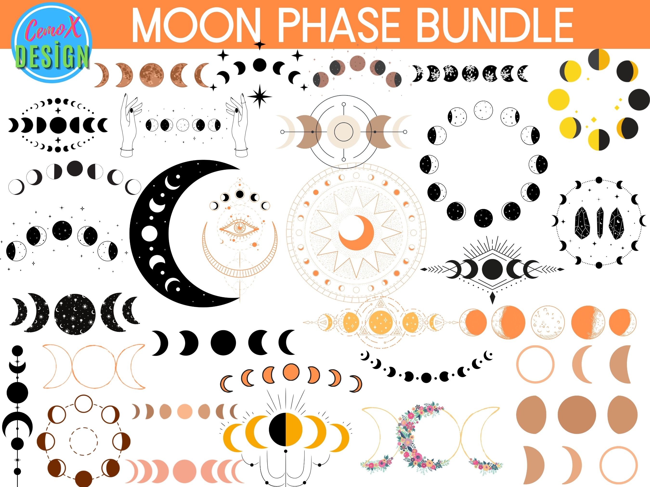 30 Moon Phase Svg Bundle ,Printable Moon Clipart PNG - Inspire Uplift