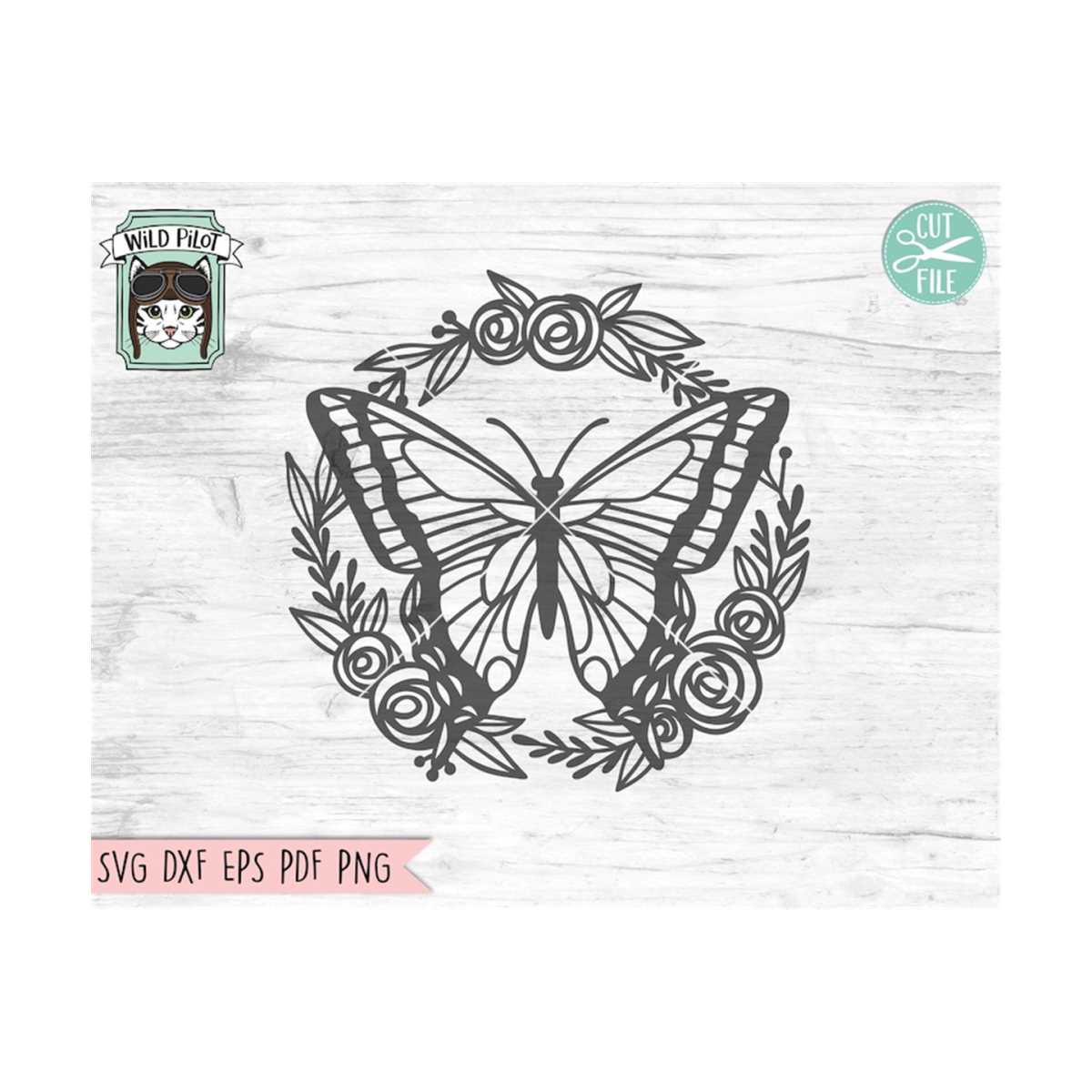 Butterfly SVG Cut File, Butterfly Flower Wreath SVG Cut File - Inspire ...