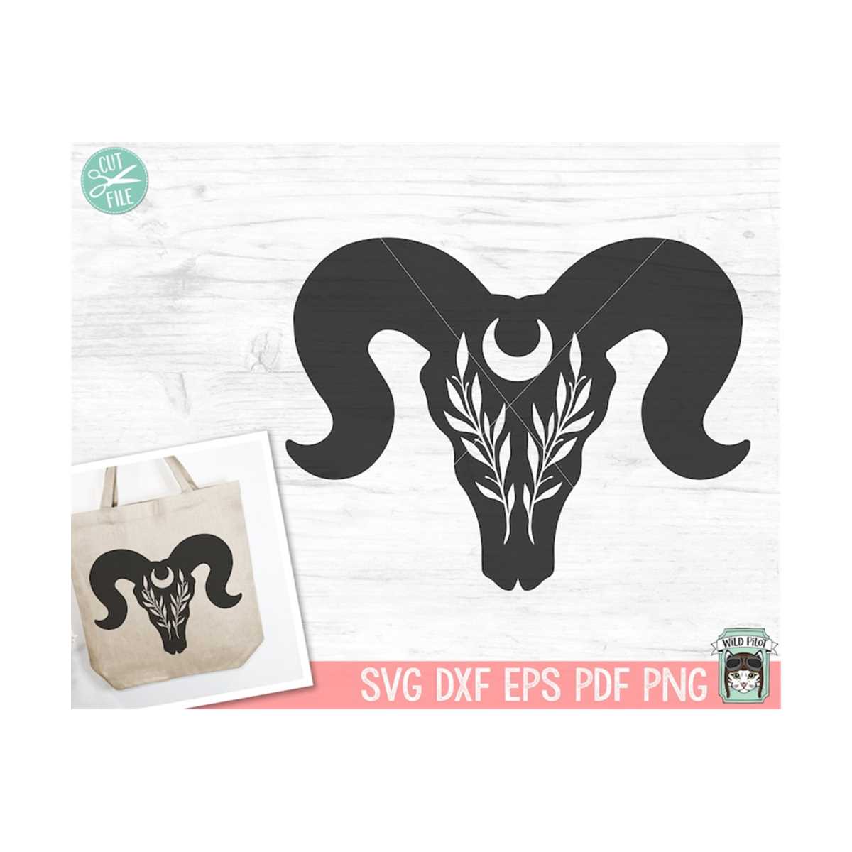 Ram Skull Leaves SVG, Animal Skull SVG, Ram Skull PNG, Cresc - Inspire ...