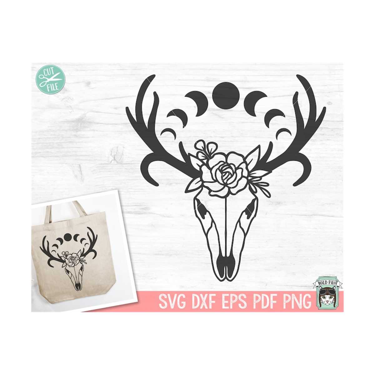 Deer Skull Flowers SVG, Deer Skull Floral SVG, Moon Phases S | Inspire ...