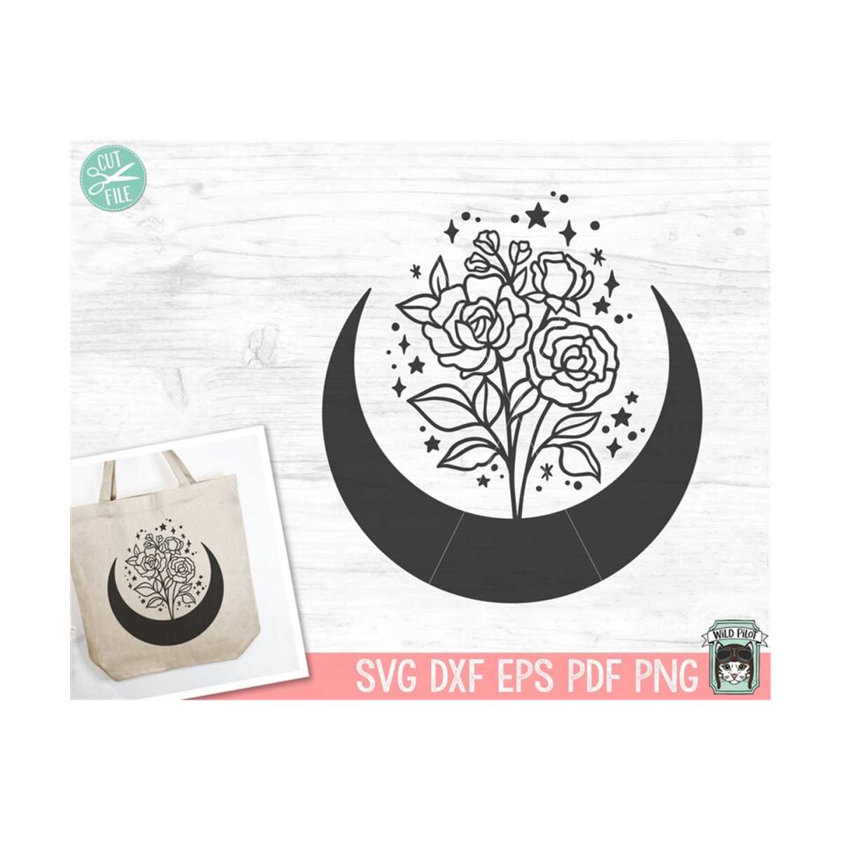 Moon Flowers SVG File, Moon Floral SVG File, Moon PNG, Flowe - Inspire ...