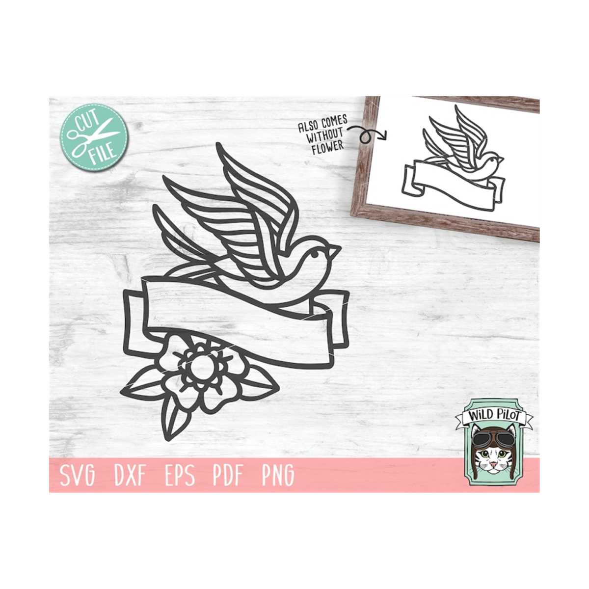 Bird SVG file, Ribbon Banner SVG file, Sparrow svg file, Tat | Inspire ...