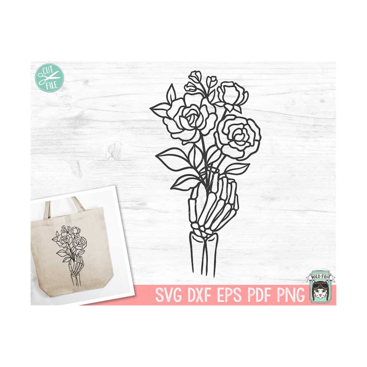 Skeleton Hand Holding Flowers svg file, Hand Bouquet cut fil | Inspire ...