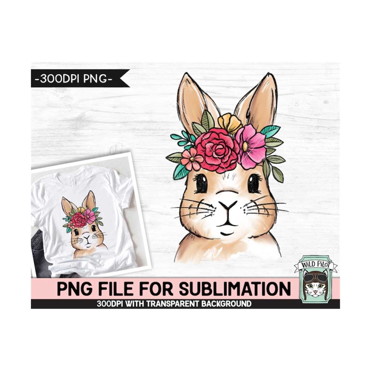 Floral Bunny SUBLIMATION design PNG, Easter Bunny Face png f - Inspire ...