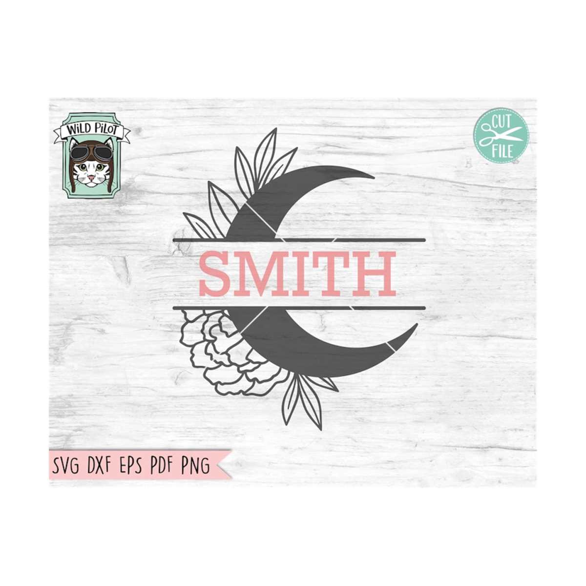 Flower Moon Split Monogram Frame SVG, Floral Moon SVG Cut Fi | Inspire ...