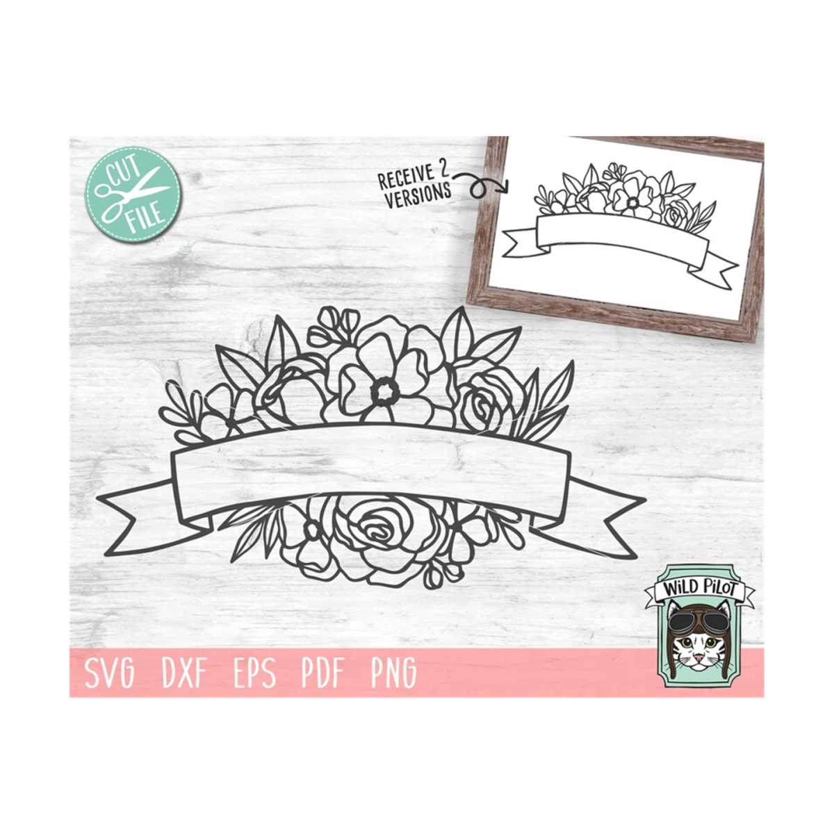 Ribbon Banner Floral SVG, Flower Ribbon Border SVG, Flower B | Inspire ...