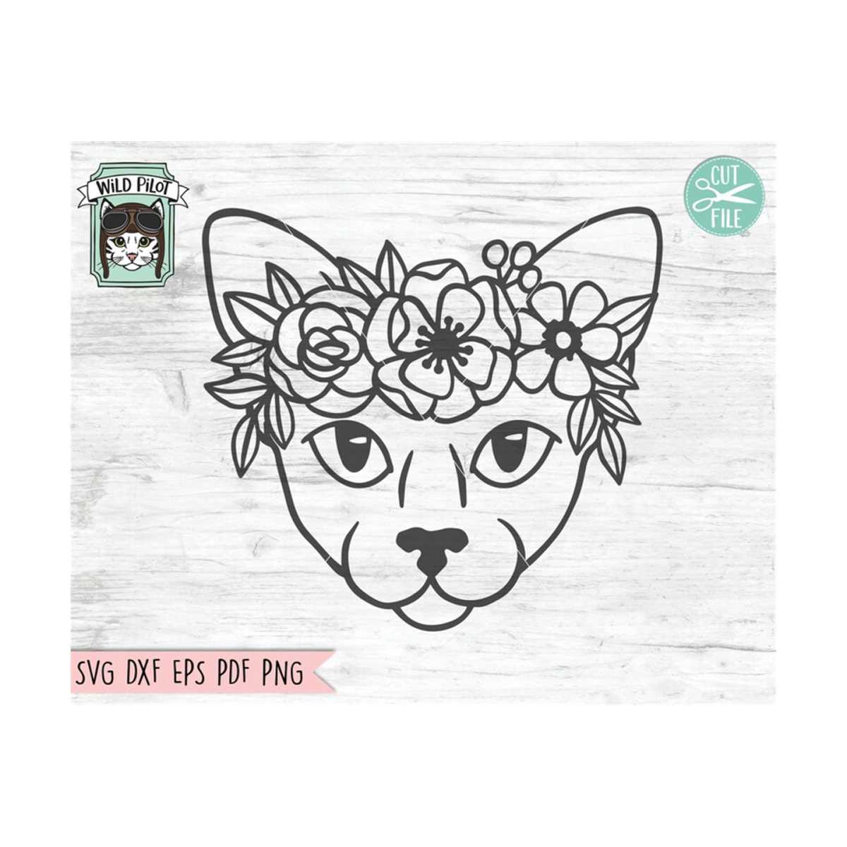 Cat Face SVG, Cat with Flower Crown SVG, Cat cut file, Anima | Inspire ...