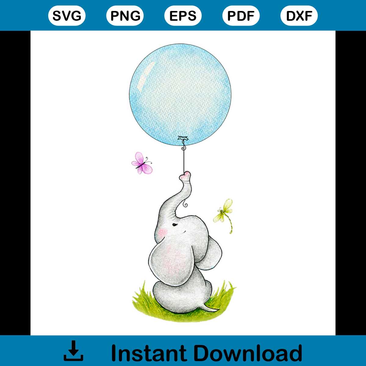 Small Elephant With Blue Balloon Svg, Trending Svg, Animal S | Inspire ...