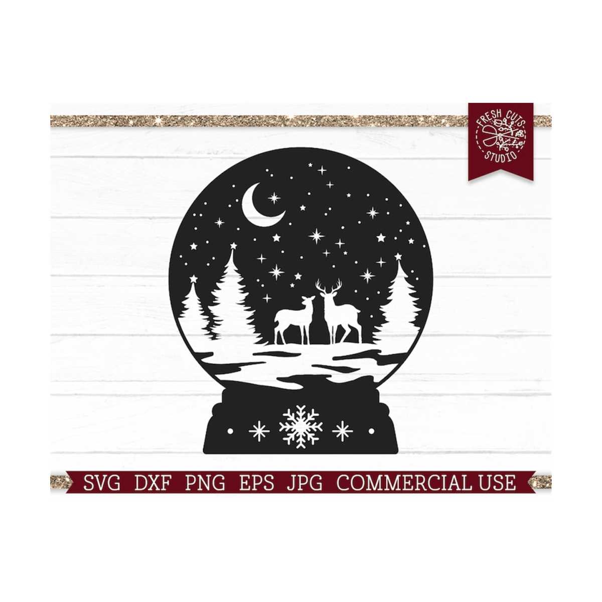 Snowy Winter Deer SVG Christmas Scene Cut File, png eps dxf - Inspire ...