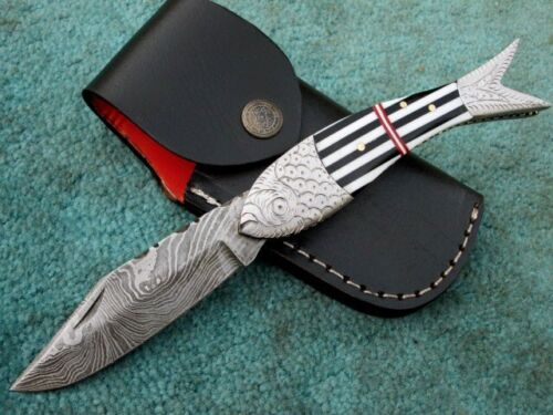 Hand Forged Folding Knife , 9" Superior Fish Design Damascus - Inspire ...