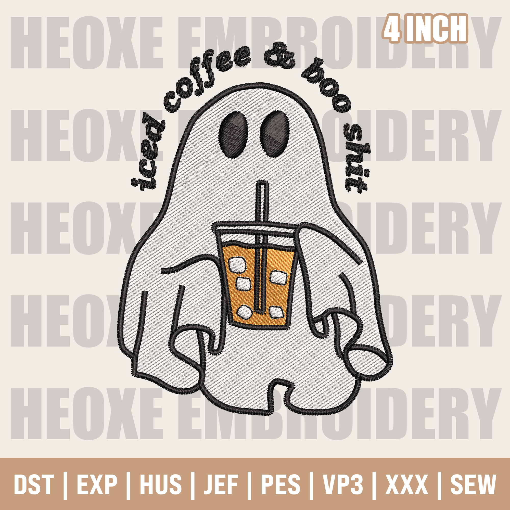 Ghost with Iced Coffee Embroidery Design, Halloween Embroide - Inspire ...