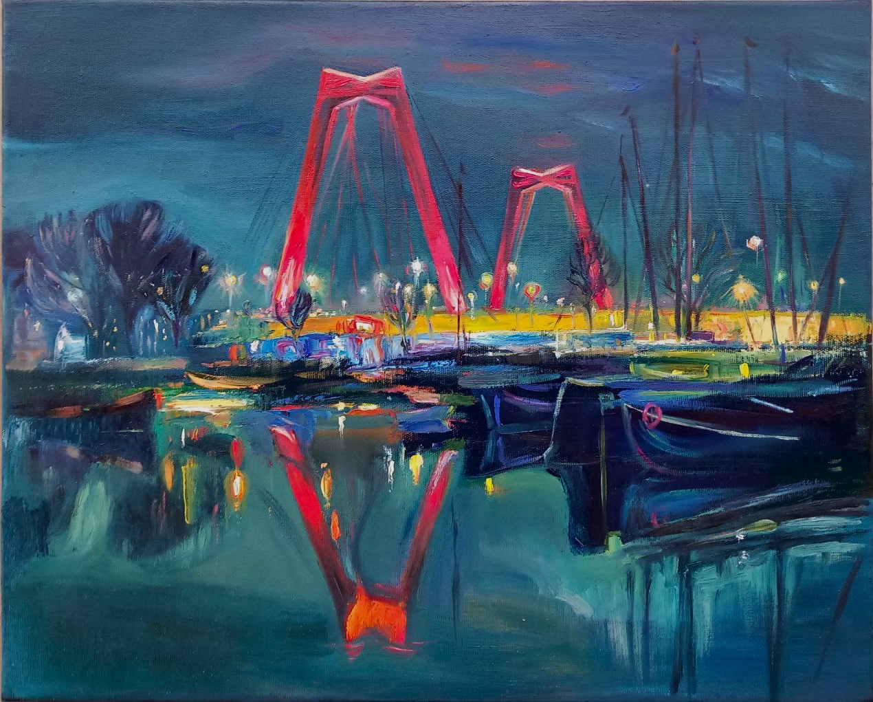 The Red Brige in Rotterdam at night oil painting | Inspire Uplift