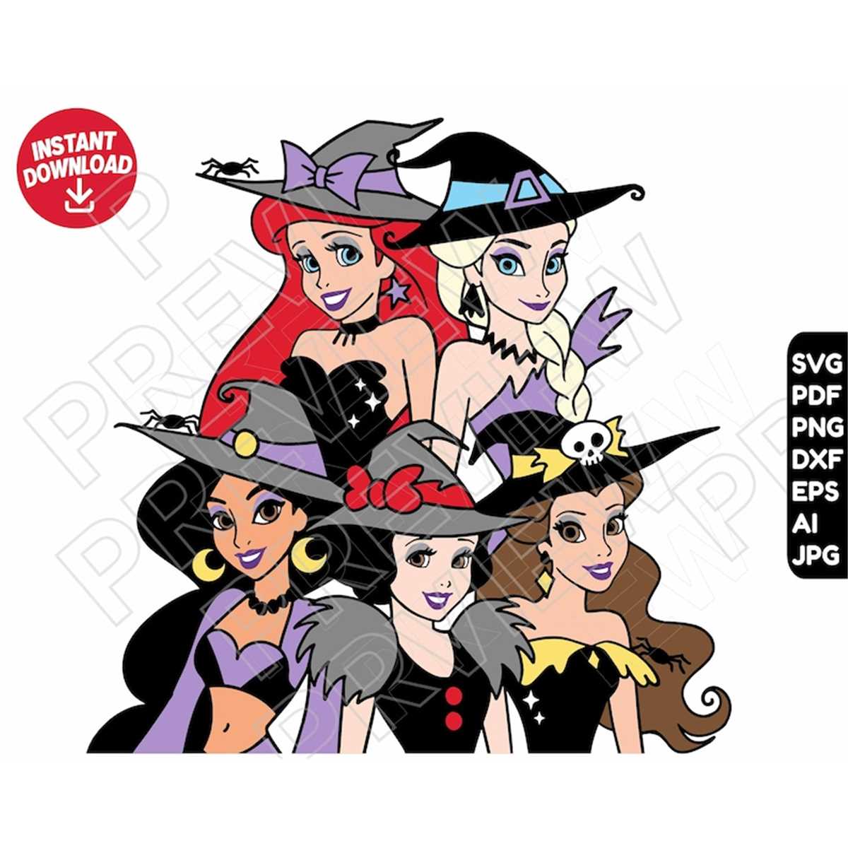 Halloween Princesses witches SVG DXF png clipart , ariel els - Inspire ...