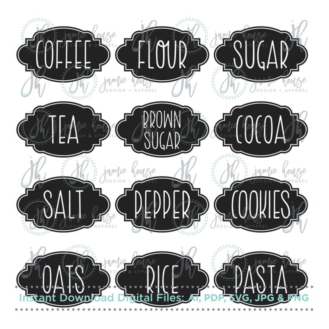 Farmhouse Pantry Canister Labels SVG Cut File ( Coffee, Flou - Inspire ...