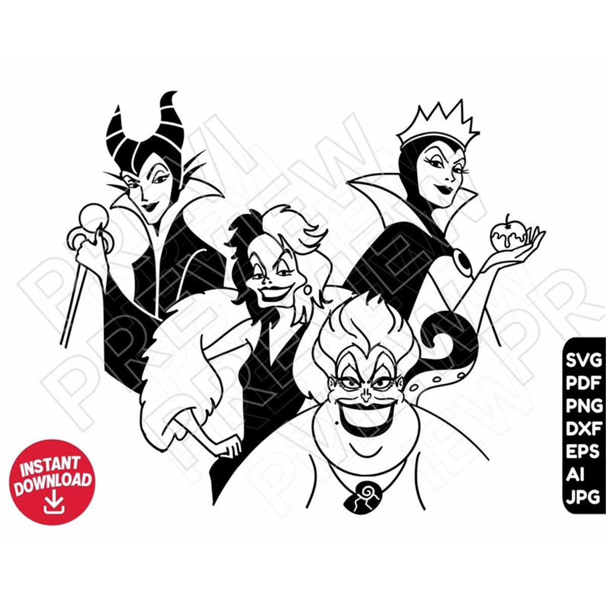 Villains Maleficent Cruella Ursula Evil Queen SVG png clipar | Inspire ...