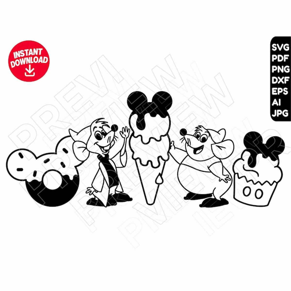 Gus Gus Jack SVG png clipart dxf snacks , Cinderella , cut f - Inspire ...
