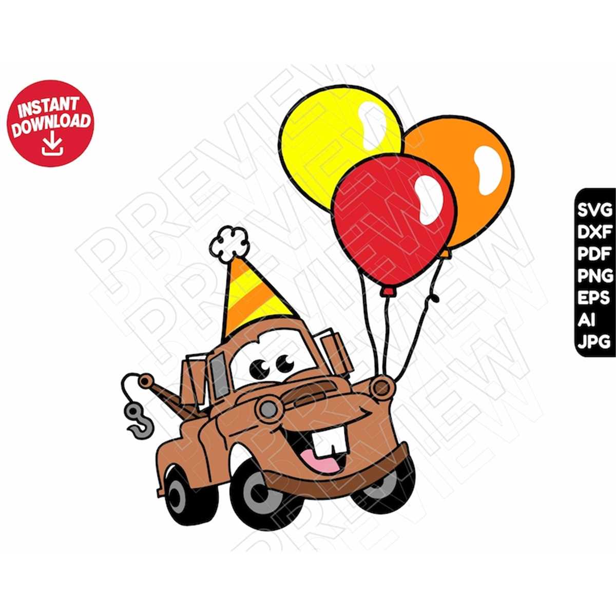Cars birthday SVG balloons , tow mater dxf png clipart , cut - Inspire ...