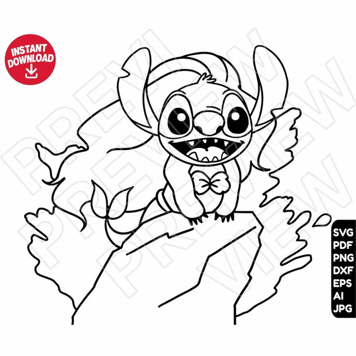 Stitch SVG , the little mermaid Ariel dxf png clipart , cut - Inspire ...