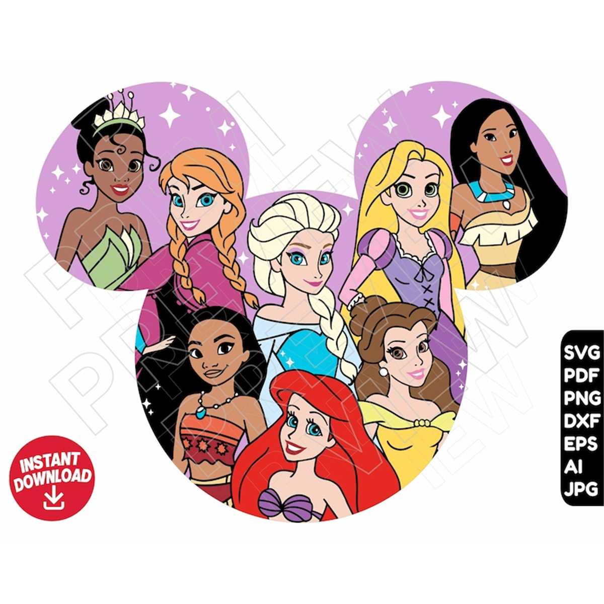 Princess SVG Disneyland ears dxf png , princesses ariel elsa - Inspire ...