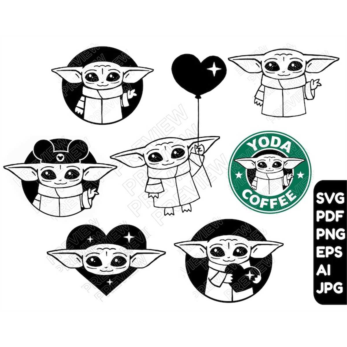 Baby Yoda SVG BUNDLE 7 vector cut files , Baby Yoda cliparts - Inspire ...
