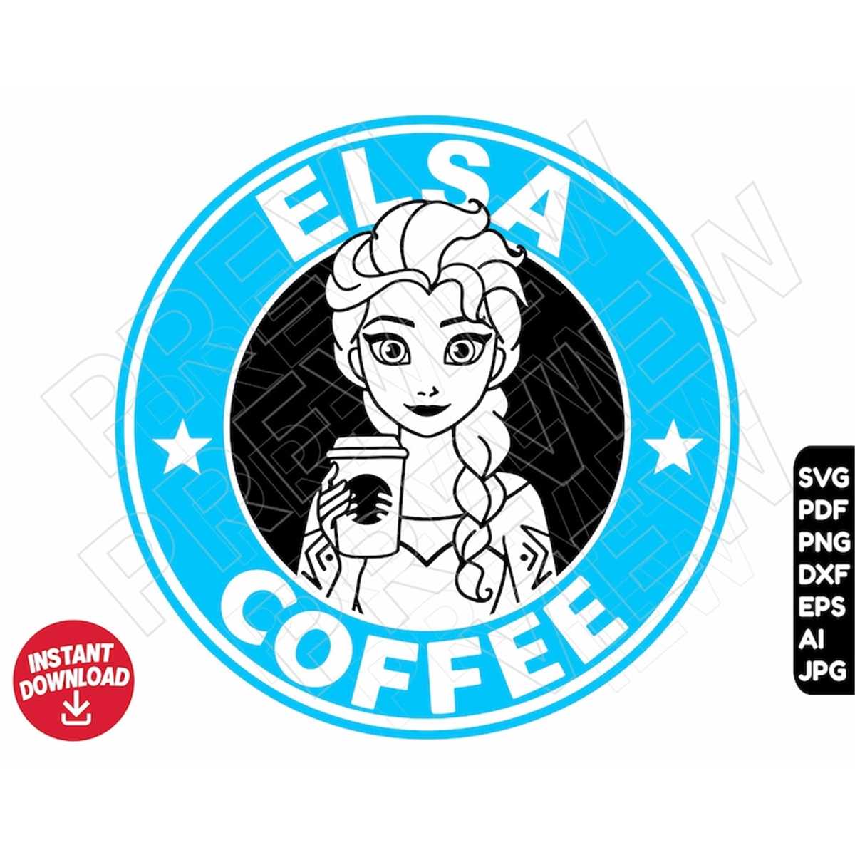Elsa SVG coffee frozen png dxf clipart , cut file layered by | Inspire ...
