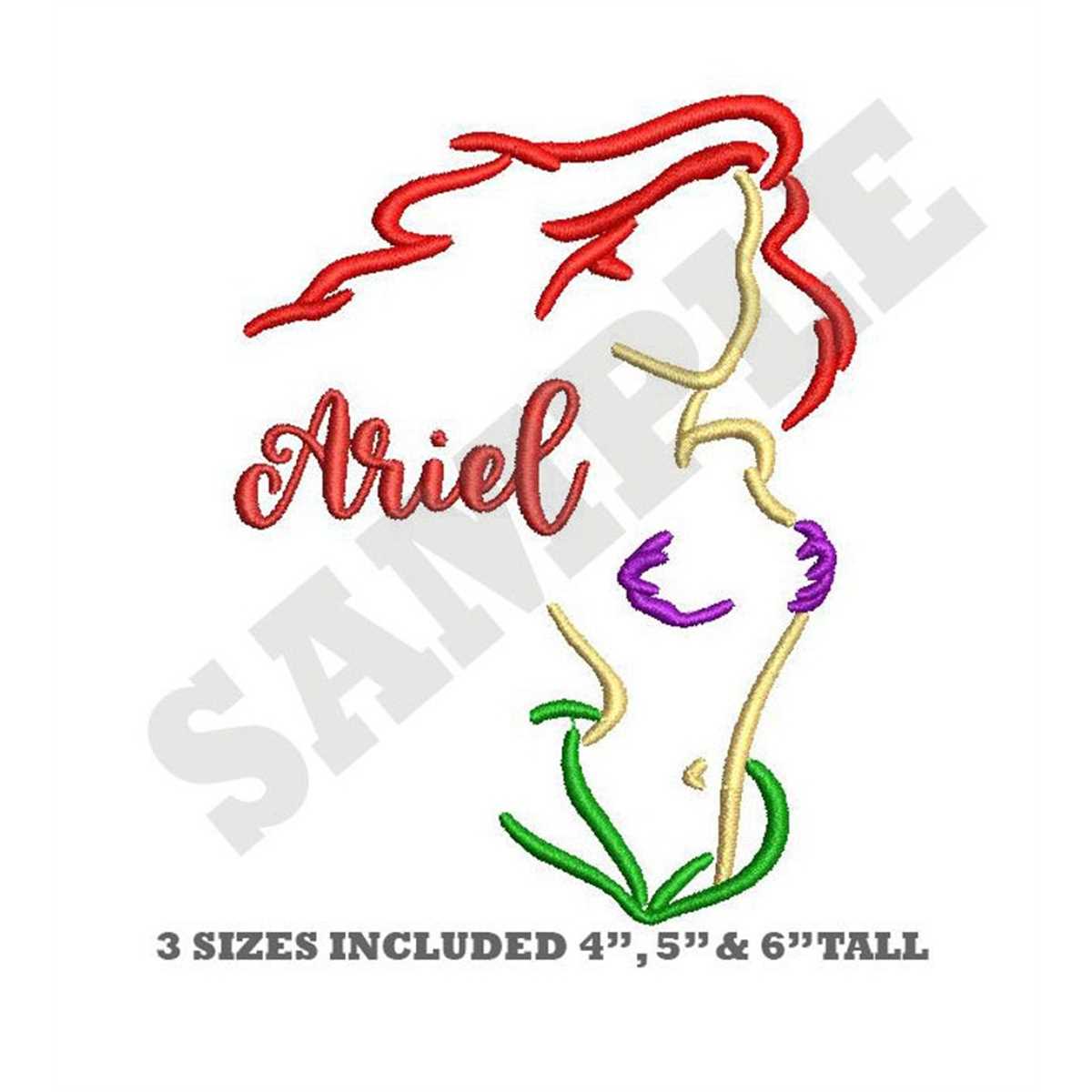 Ariel Outline Machine Embroidery Design | Inspire Uplift