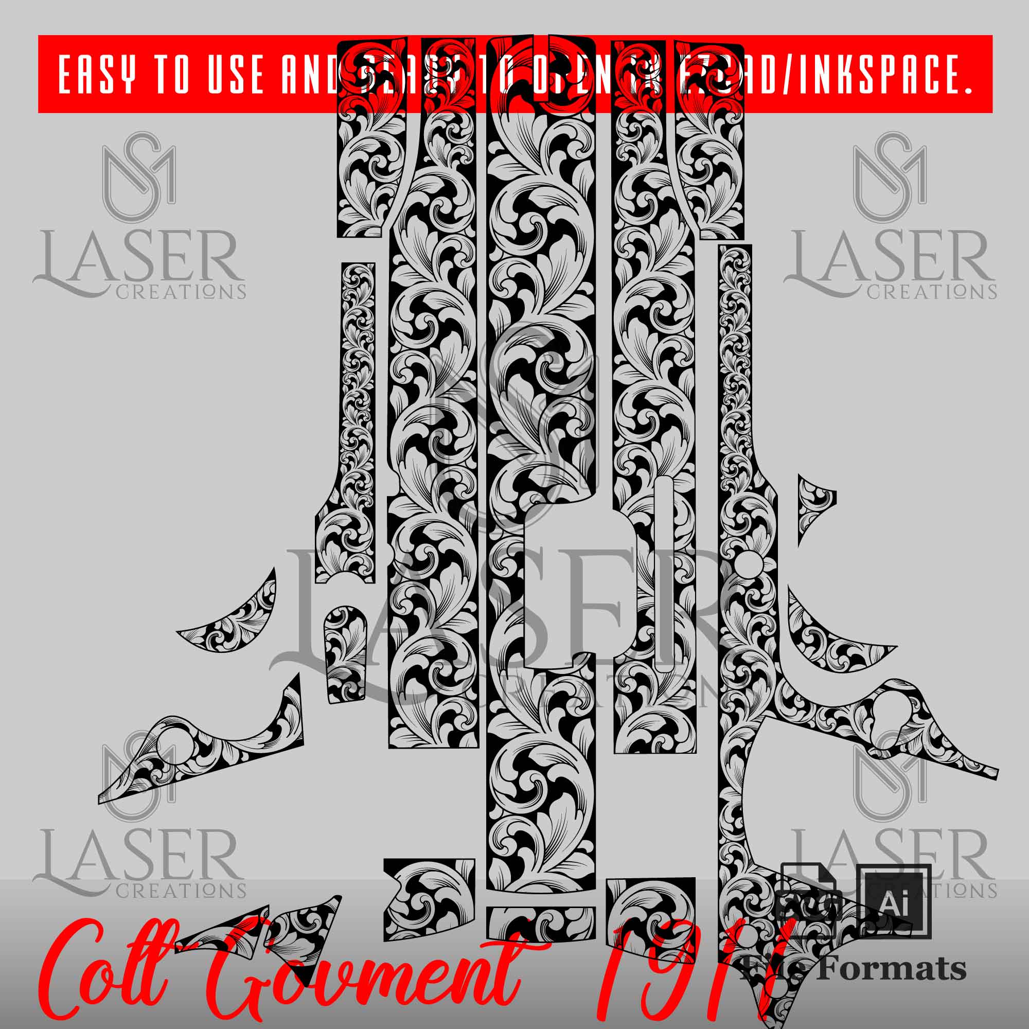 SM Laser Creations colt govment 1911 scroll design - Inspire Uplift