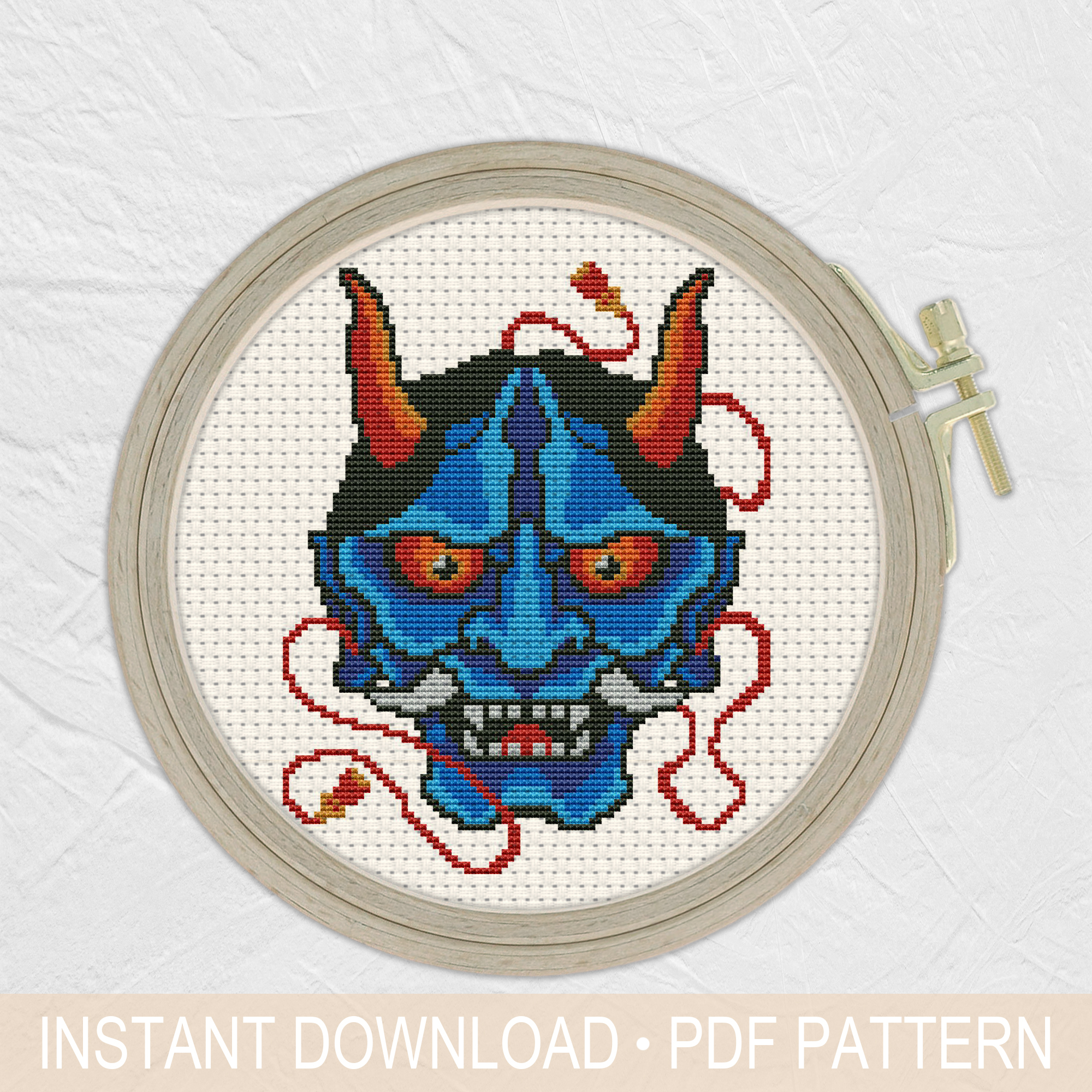 Japanese Hannya Mask Cross Stitch Pattern PDF, Oni Mask Cros | Inspire ...