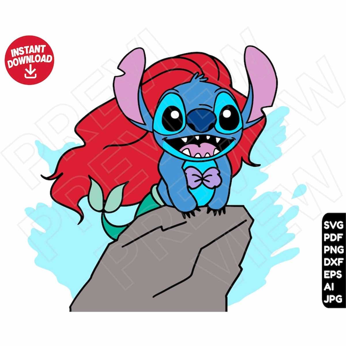 Stitch SVG Ariel , the little mermaid dxf png clipart , cut | Inspire ...