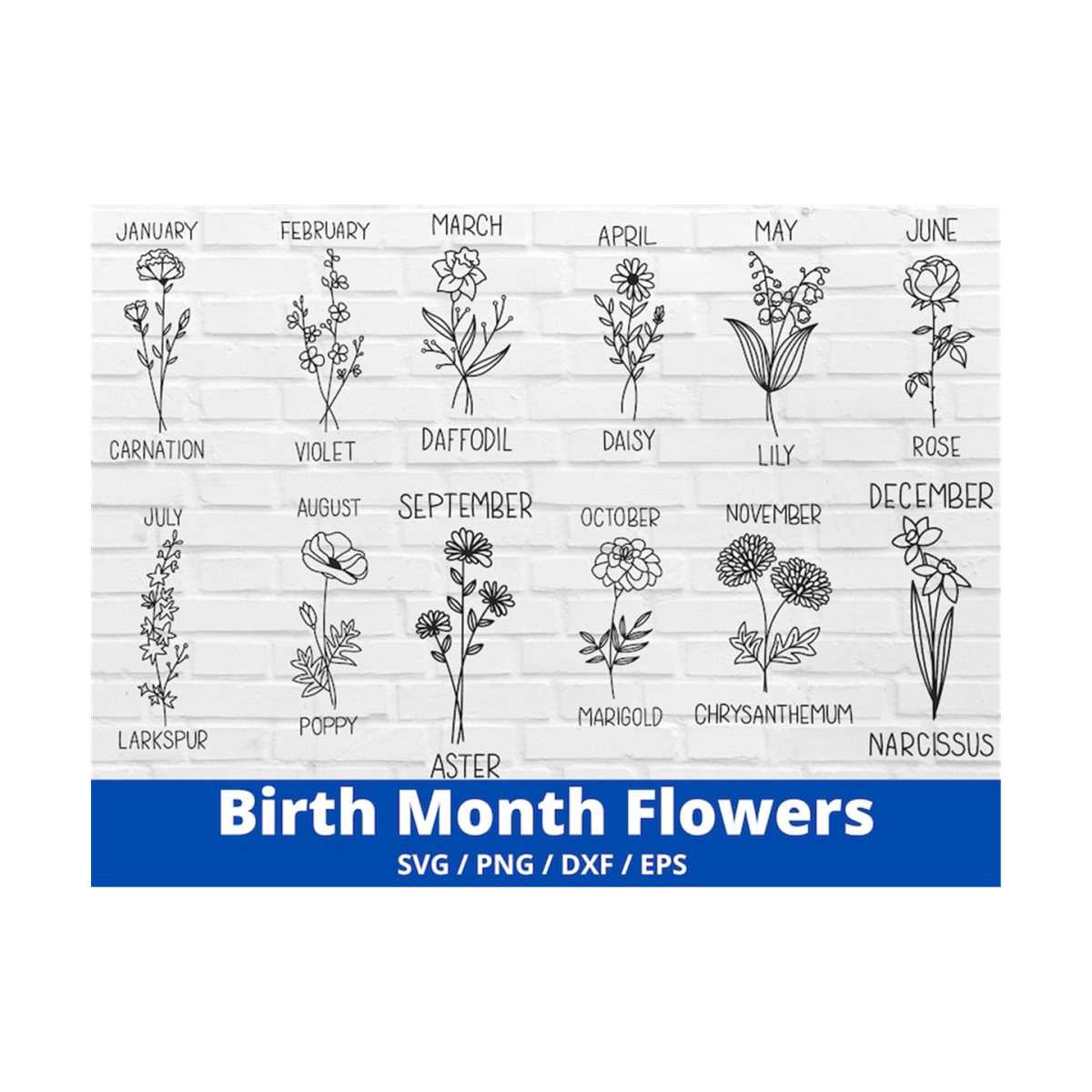 Birth Month Flower Bouquet Svg Bundle, Birth Month Flower Pn | Inspire ...