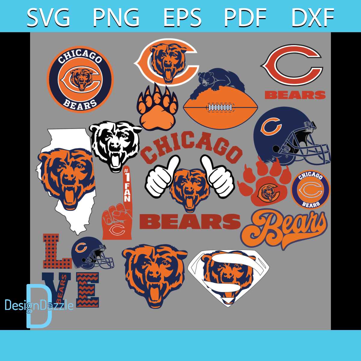 Chicago Bears Bundle SVG, Chicago Bears logo bundle SVG, Bea | Inspire ...