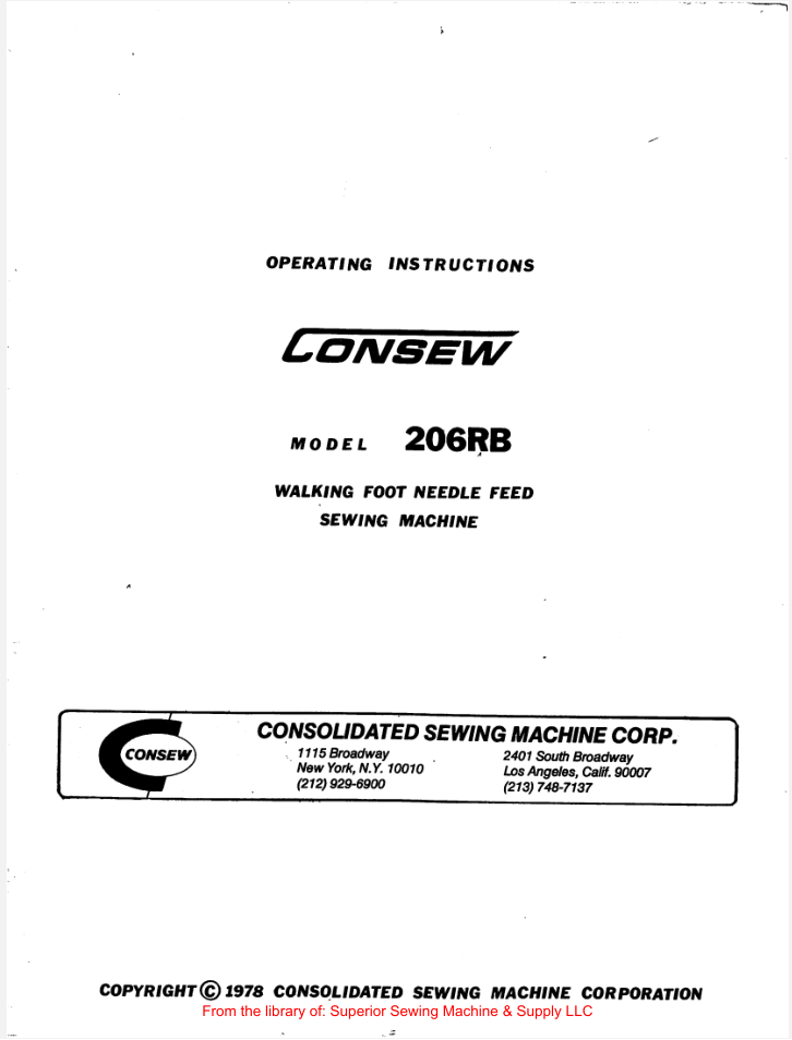 CONSEW 206RB OPERATION INSTRUCTIONS MANUAL | Inspire Uplift