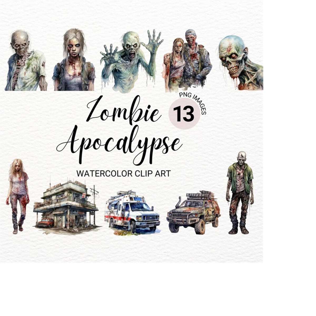 Zombie Apocalypse Clipart | Watercolor Halloween PNG | Fanta | Inspire ...