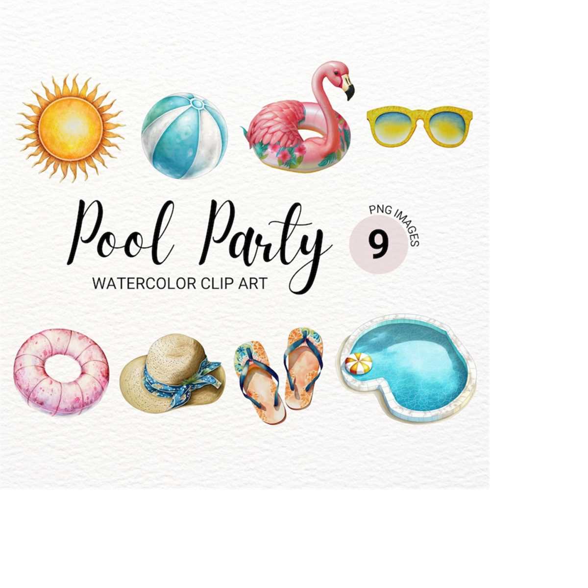 Pool Party Clipart | Watercolor Summer Clipart | Kawaii Clip | Inspire ...