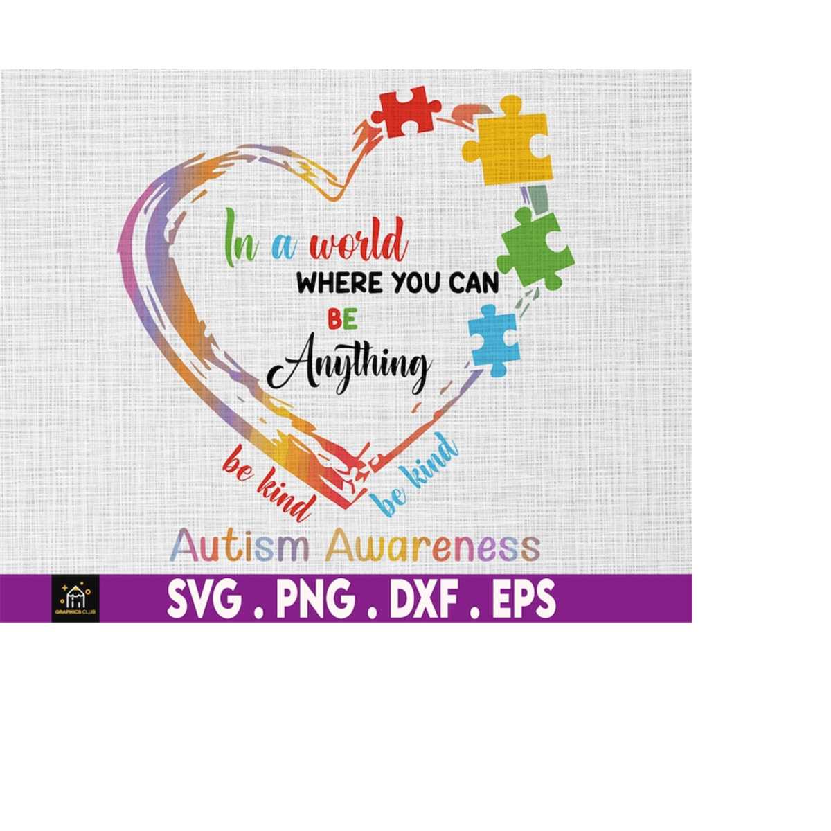 Be Kind Autism Heart Svg, Puzzle Piece Svg, Autism Support S - Inspire ...