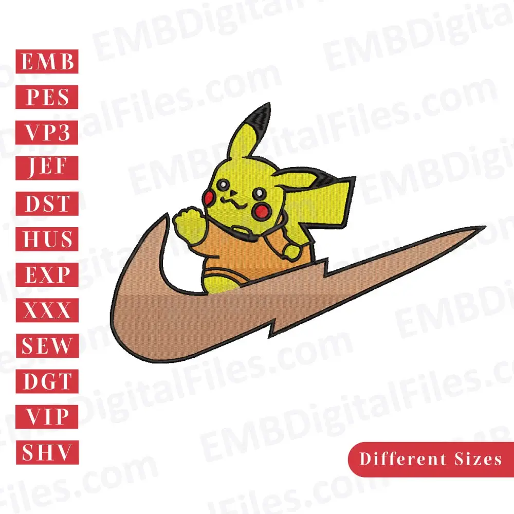 Nike Swoosh Pikachu Pokemon Embroidery Design | Inspire Uplift